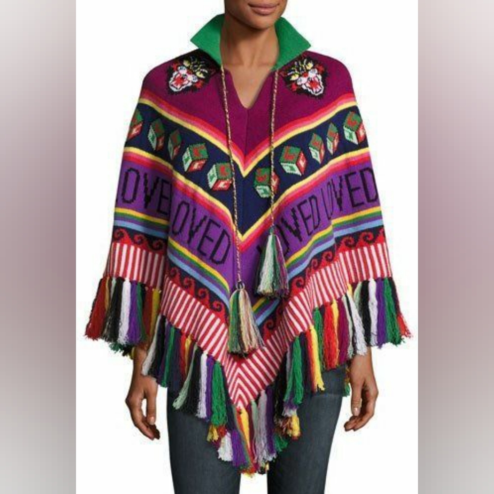 Gucci Wool Patchwork Poncho Cape Tiger Applique - Gem